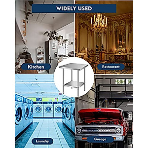 FAHKNS Stainless Steel Prep Worktable 24 x 30 in Sturdy Durable Baffle and Undershelf Restaurant Kitchen Practical Adjustable Workbench