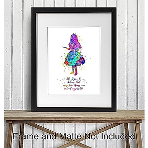 Motivational Quotes For Girls Room 11x14 - Alice in Wonderland Theme - Inspirational Quotes Wall Art for Women - Girls Bedroom Decor - positive affirmation - Positive Sayings Poster - Teen Girls Room