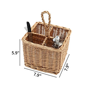 JJSQ Wicker Woven Utensil Caddy Silverware Caddy Flatware Caddy Cutlery Holder for Kitchen Dining Table, Parties - Holds Forks, Knives, Spoons,Serving Utensils