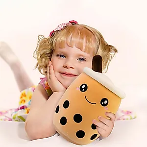 Ditucu Cute Boba Tea Plush Stuffed Bubble Tea Plushie Cartoon Soft Milk Tea Cup Pillow Home Hugging Gift for Kids Brown Big Eyes 13.7 inch