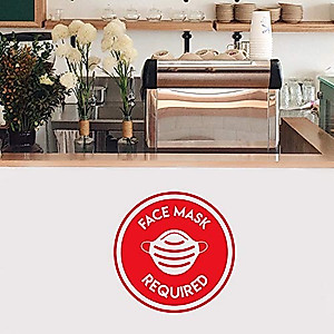 Vinyl Wall Decal Sign with Social Distancing Warning Sticker for Business Offices Stores Storefront Customers 17" x 17" (Red, Face Mask)