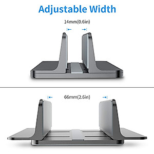 Bewahly Vertical Laptop Stand[Adjustable Size],Aluminum Adjustable Laptop Holder, Saving Space, Suitable for MacBook Pro/Air, iPad, Samsung, Huawei, Surface, Dell, HP, Lenovo and Others (Gray)