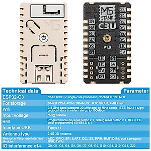 MakerFocus M5Stack M5Stamp C3U Development Kit: 2pcs ESP32-C3 Wi-Fi IoT Development Board Microcontroller for Industrial, Smart Home, wearables, DIY Supports Ar duino ESP32-IDF
