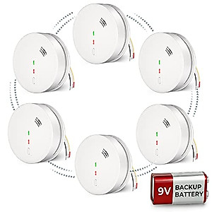 SITERWELL Smoke Detector, Hardwired Photoelectric Smoke Alarm with DC 9V Backup Battery & Interconnected, Fire Alarm with Silence Button, GS517, 6 Packs