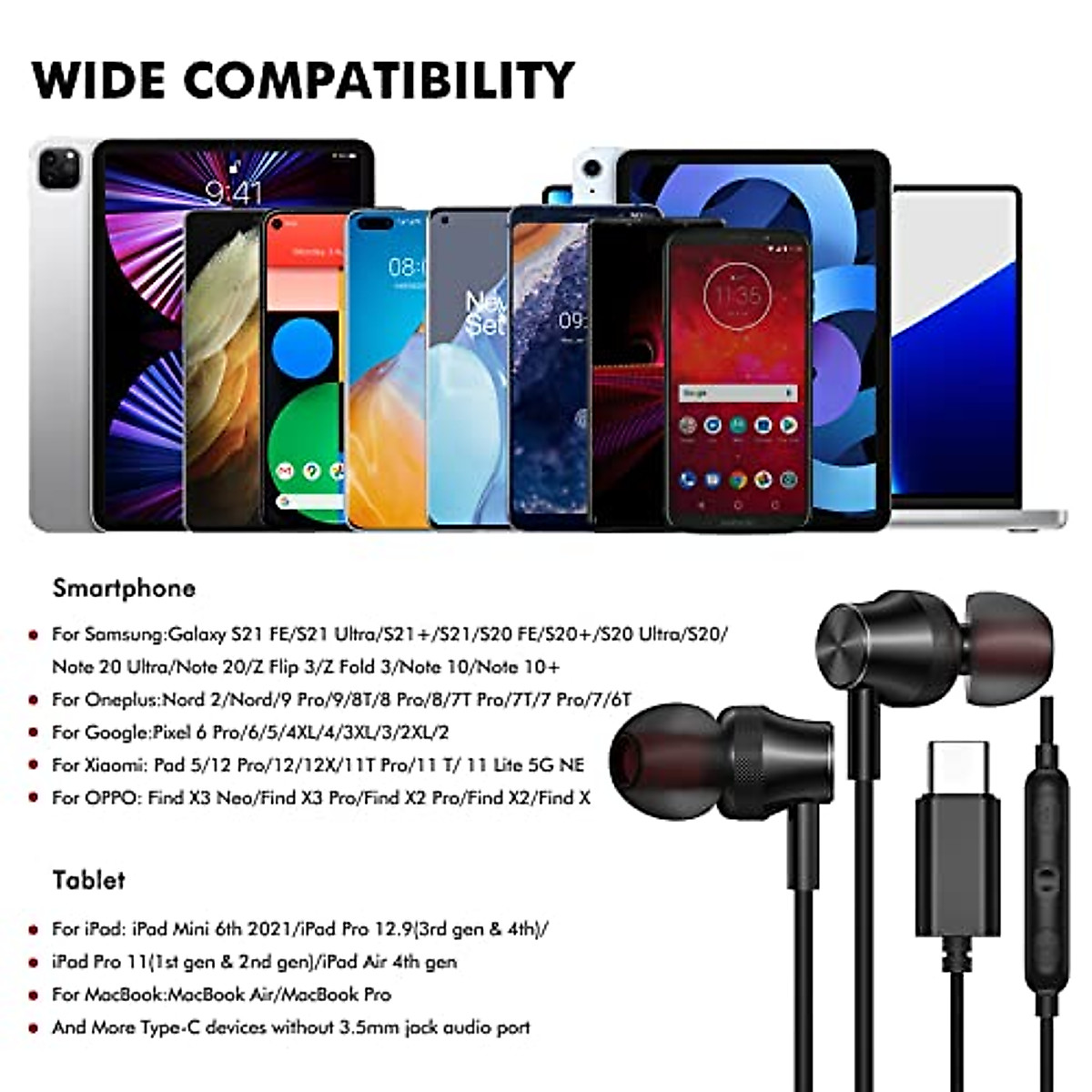 USB C Earbuds for Google Pixel 7 Pro 6, Noise Cancelling Headset Type C Earphones with Microphone Stereo Wired Headphones Earpiece for Samsung Galaxy S23 Ultra S22 Plus S21 FE S20 Plus iPad Oneplus 11