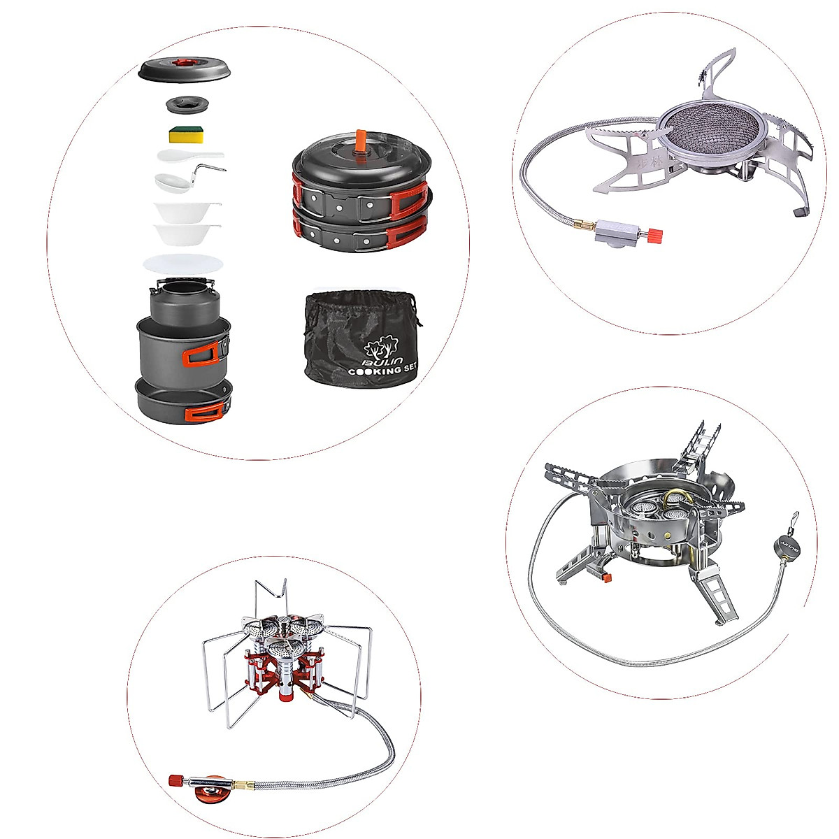 Bulin Camping Cookware Mess Kit, Backpack Portable Campfire Cooking Pots Pans Kettle Set, Lightweight Durable Cook Gear for Open Fire Hiking, Outdoor (BPA Free Bowls, Plates), 9 PCS