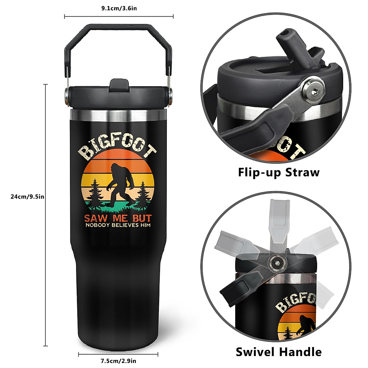 ysnifeiw 30oz Bigfoot Tumbler with Top Handle and Flip Straw Bigfoot/Sasquatch Gifts Cup for Dad Father's Day Birthday Christmas Gifts for Men