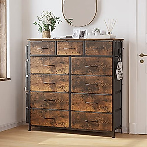 LIVEHOM 11 Dresser Drawer for Bedroom, Chest of Drawers with Side Pockets, Hooks, Fabric Storage Drawer, Steel Frame, Wood Top, Organizer Unit and Pull Handle for Closet, Nursery