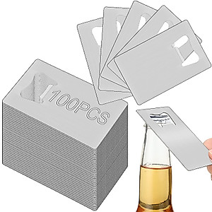 Nuogo 100 Pieces Stainless Steel Card Bottle Openers Bulk Metal Card Beer Bottle Openers Groomsmen Wallet Bottle Opener for Wedding Party Bridesmaid Favors Gifts (Silver, Credit Card)