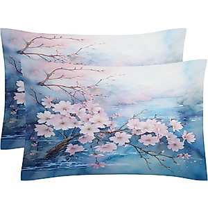 OmErsa Cherry Blossom Duvet Cover Queen Size Set, Japanese Asian Bedding Bedroom Decor, Comforter Cover & 2 Pillowcases 3 Pieces, Home Collection Quilt Cover