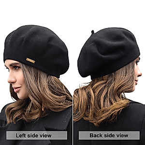 Braxton Black Beret - Warm Lined Wool Angora Knit Berets - French Paris Hat for Women