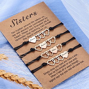 INBLUE Custom Matching Heart Bracelet Set, Personalized Name 4 Pieces Stainless Steel BFF Best Friend Rose-gold Bracelet Set, Friendship Gift for Sisters Best Friends Besties Women