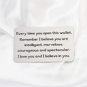 Inspirational Gift Metal Wallet Card Insert Remember I Love You And Believe In You Encouragement Gift for Son Daughter Friend Gifts (silver)