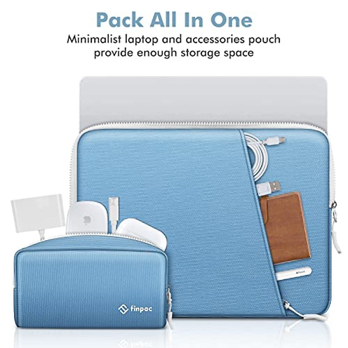 FINPAC Laptop Sleeve with Accessory Pouch for MacBook Pro M3/M2/M1 14-inch, MacBook Air/Pro 13, Protective Case with Tech Bag