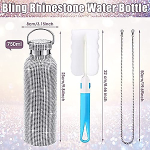 4 Pieces 25 oz Bling Cup Diamond Water Bottle Rhinestone Stainless Water Bottles Insulated Bling Tumbler Diamond Glitter Cup with Chain Brush for Women Travel Wedding Party Favor Gifts