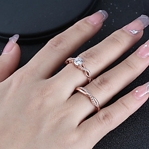 Twist CZ Engagement Rings for Women by Ginger Lyne | 1 Ct Faux Diamond Ring | 925 Sterling Silver 14K Rose Gold Wedding Rings for Women | Travel Promise Rings for Her - Size 6