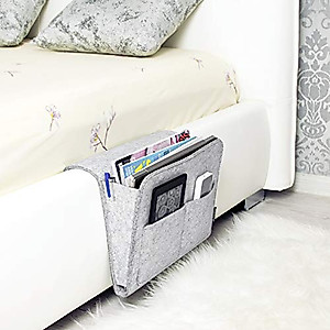 Lib Bedside Caddy, Original Design | Large Size 9.5" x 13.5" | Laptop Holder | 100% Handmade | College Room, Kids Bunk Bed, Hospital Bed | Night Hanging Storage Organizer (Light gray)