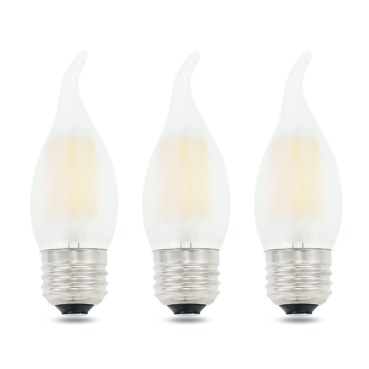 Lamsky LED Candelabra Bulb 4W Dimmable 40W Equivalent,Frosted Glass Flame Tip Shape,E26 Base 2700K Warm White Decorative Chandelier Light Bulbs,3-Pack