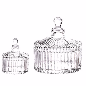 R FLORY Glass Jars Bathroom Organizer Qtip Holder Vanity Canister Jar Glass Lid Cotton Swabs Container 2 PCS/set (Transparent)