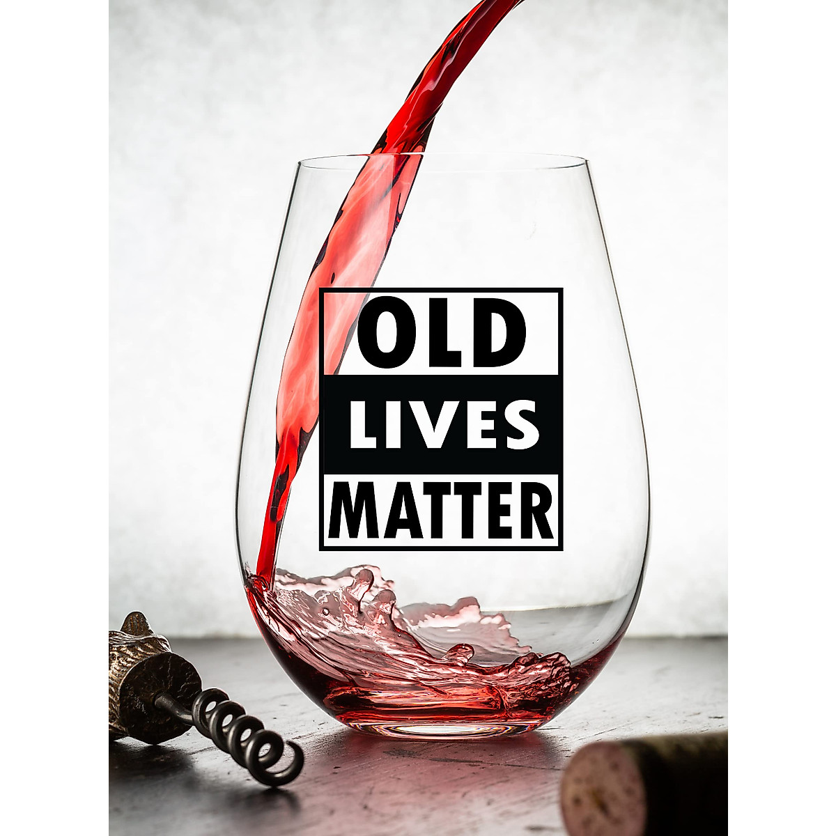 COOL AF Old Lives Matter Wine and Whiskey Glass Gift Set For Men and Women - His and Hers Gift for Anniversary, Birthday, Retirement - Great Gift for Married Couples Grandma and Grandpa, Dad and Mom