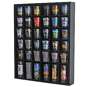 Black Shot Glass Display Case 36 Slots Minifigures Thimble Collection Display Rack Freestanding - No Door (with 1 Row for Tall Shooters)