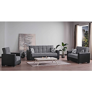 Ottomanson Legacy Air Collection Upholstered Convertible with Storage, Loveseat, Grey/Black-PU 2
