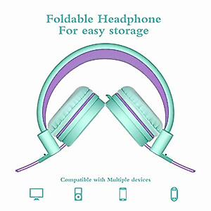 ELECDER i37 Kids Headphones Children Girls Boys Teens Foldable Adjustable On Ear Headphones 3.5mm Jack Compatible Cellphones Computer MP3/4 Kindle School Tablet Green/Purple
