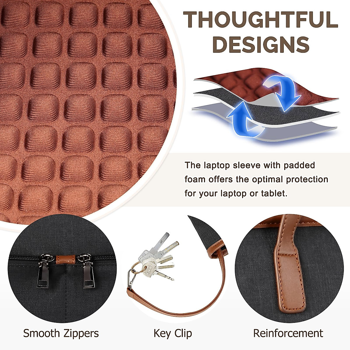 Kasqo Laptop Tote Bag for Women, 15.6 Inch Shockproof Computer Work Teacher Bag, Large Capacity Waterproof Handbag with Luggage Sleeve, Black and Brown