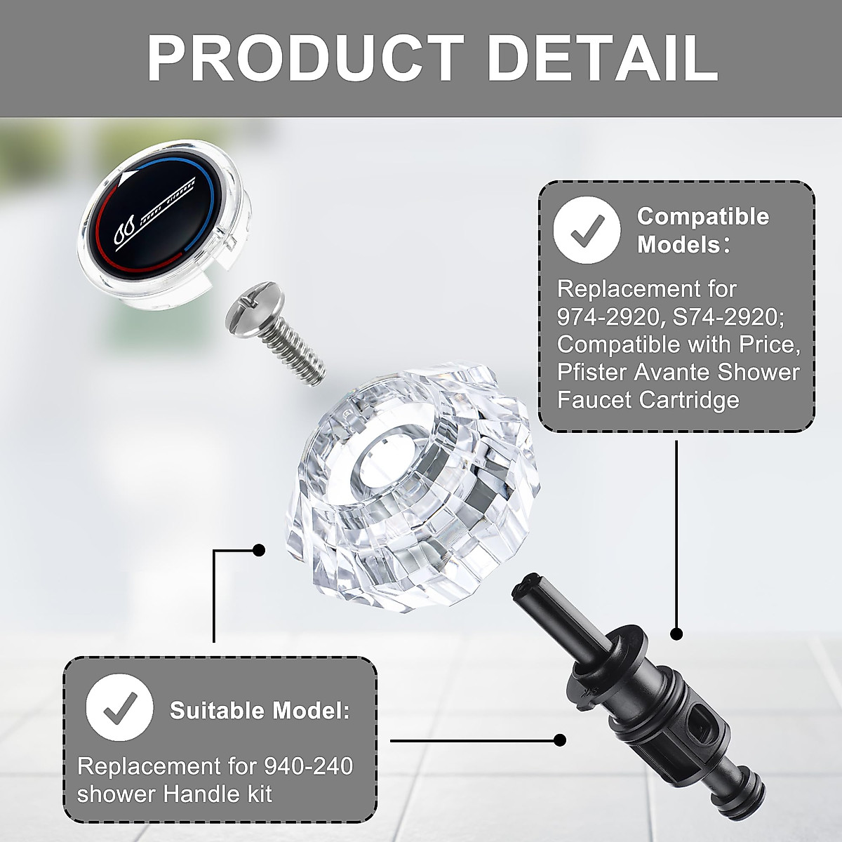 Dreyoo 2 Pack Replacement for 9742920 S742920 Shower Faucet Cartridge, Compatible with Price/Pfister Avante Shower Cartridge Replacement, Faucet Valve Parts, Push Pull Cartridge