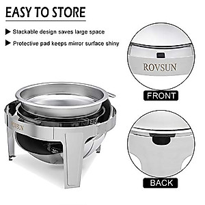ROVSUN 2-Pack Roll Top Chafing Dish Buffet Set,6 Quart Full Size Pan Chafer, Stainless Steel Round Set with Food Pan, Water Pan and Fuel Holders, for Wedding, Parties, Banquet, Catering Events