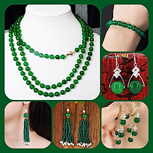 MIRGREE 120pcs 8mm Natural Gemstone Round Smooth Spacer Loose Stone Beads for Jewelry Making,Link Bracelets,Necklaces,Strand with Crystal Stretch Cord Spacer Beads (Green Agate)