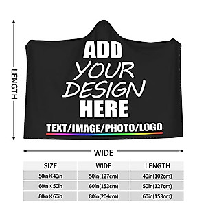 XUEBUXI Custom Hooded Blanket Personalized Wearable Blanket Add Your Own Design Photo or Text Logo Picture 3D Print Thick Flannel Throw Blankets Gifts 60"x80"
