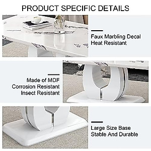 Ayvbir 48'' Simple Luxury Imitation Marble Dining Table Rectangular Counter Coffee Table for Dining Room Living Room Office Terrace (White)