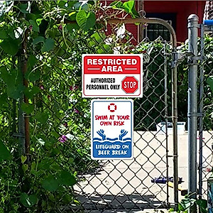 Monifith Pool Rules Signs Swim at Your Own Risk Life Guard on Beer Break Swimming Pool Metal Sign 8X12Inch