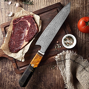 XT XITUO Kiritsuke Chef Knife,8 inch kitchen Knives Japanese VG10 Steel Damascus Kitchen Meat Sushi Cutting Cleaver Knife w/octagon Black Resin handle Gift Box… (Black-8'' Kiritsuke Knife)