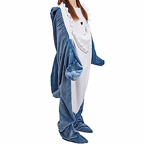 Shark Blanket Hoodie Kid, Wearable Shark Blanket, Shark Sleeping Bag, Soft Cozy Warm Flannel Hoodie, Shark Blanket Onesie Kids(S)