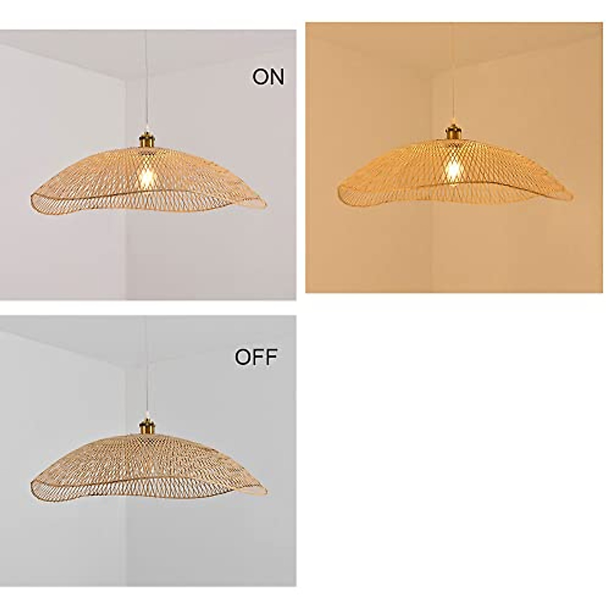 PARREN Bamboo Basket Pendant Lights, Japanese Style Lamp Shade Rattan Cage Beige Wicker Woven Ceiling Hanging Lamps Boho Natural Bamboo Dining Room Lighting Fixture for Kitchen Island Bedroom Living R