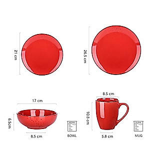 TBGFPO Red 48-Piece Ceramic Stoneware Dinner Plate Set with Dinner Plate, Dessert Plate, 800ml Bowl, 380ml Mug Set