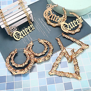 sailimue Chunky Curb Chain Necklace with Bamboo Hoop Earrings Set Gold Plated 80s/90s Punk Hip Hop Rapper Style Accessories Set for Women