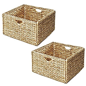 Seville Classics Premium Handwoven Portable Laundry Bin Basket with Carrying Handles, Household Storage for Clothes, Linens, Sheets, Toys, Water Hyacinth, Rectangular (2-Pack)