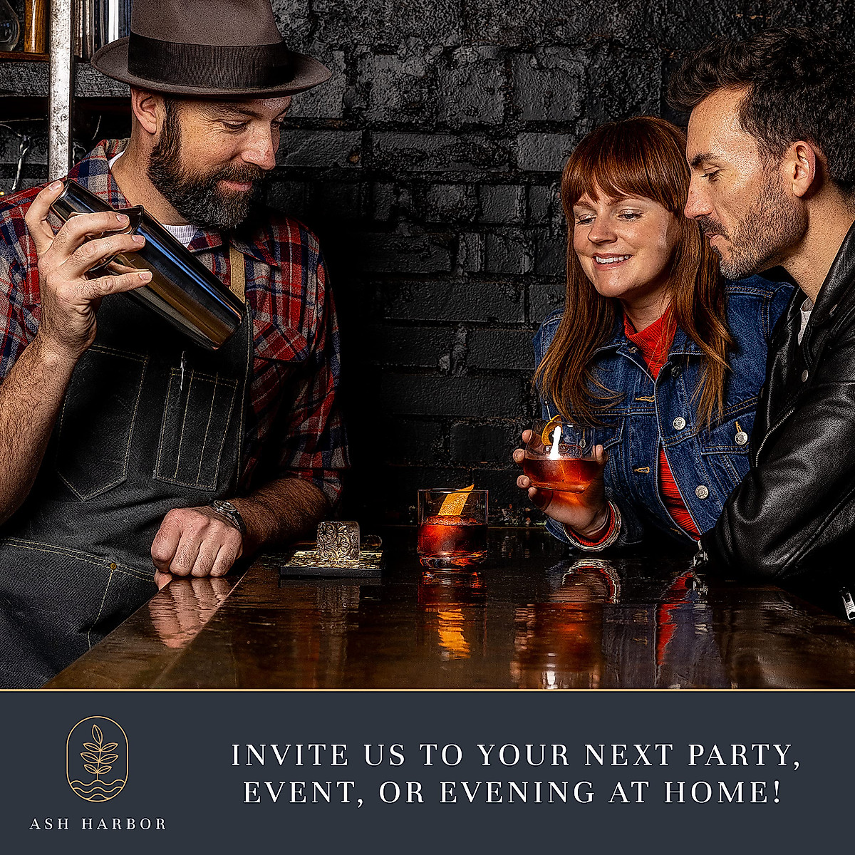 Clear Ice Cube Maker Design Tray - Craft Modern Ice Molds for Bourbon & Cocktails in 5 Seconds - Whiskey Mold Cube Stamp – Bartender Accessories - Copper Ice Press Cocktails by Ash Harbor (Seasons)