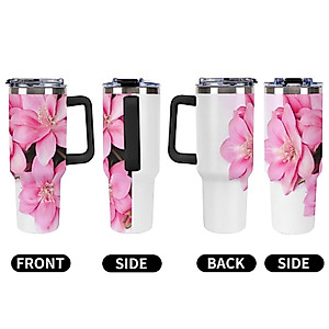 YTLKGFP 40 Oz Large Capacity Car Cup Beautiful Flowers Tumbler with Handle (Black) Straw Lid Insulated Stainless Steel Water Bottle Travel Mug Leak-proof Car Cup Keeps Cold Or Hot