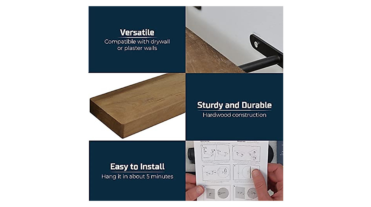 Rustic Walnut Floating Shelf Set - Easy Mount Farmhouse Decor