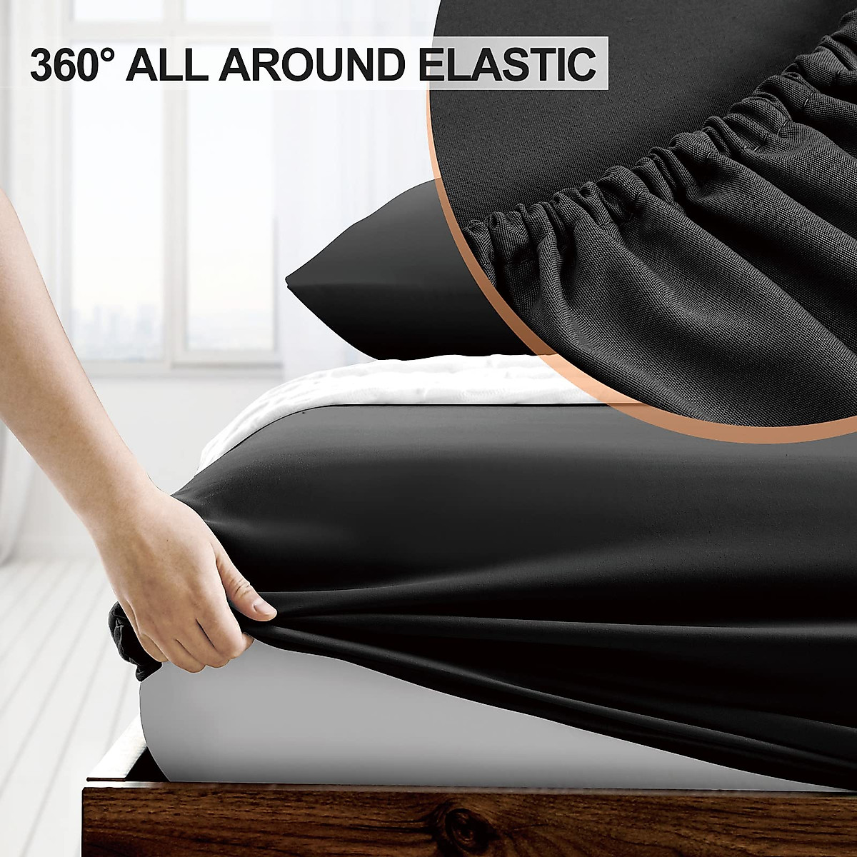 FreshCulture Full Fitted Sheet Only 2 Pack - Hotel Quality Fitted Sheet Full Size - Ultra Soft & Breathable - Brushed Microfiber - Deep Pocket - Cooling Fitted Sheets for Full Size Bed (Black)