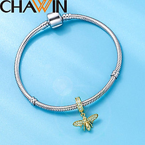 Sparkling Queen Bee Charms Gold Plated 925 Sterling Silver Dangle Charm Insects Nature Garden Beads with Clear CZ Compatible with Pandora Charms Bracelet Necklace Gifts for Women/Wife/Mother/Sister