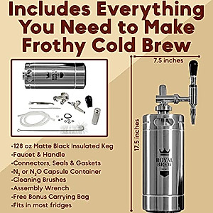 The Original Royal Brew Nitro Cold Brew Coffee Maker - Gift for Coffee Lovers - 128 oz Extra Large Home Keg, Nitrogen Gas System Coffee Dispenser Kit