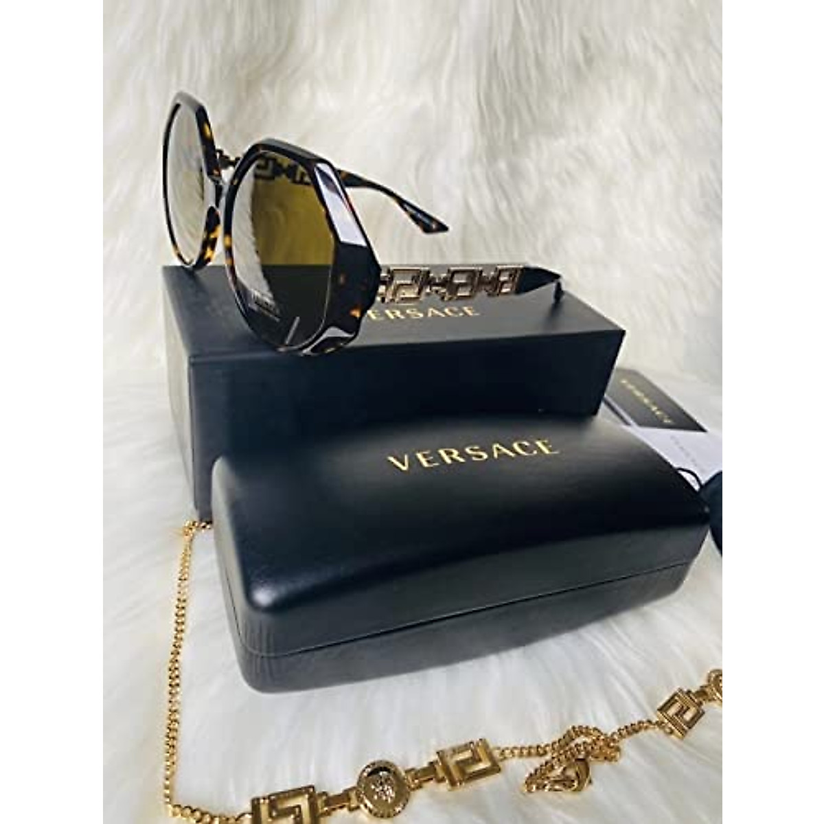 Versace Woman Sunglasses Havana Frame, Dark Brown Lenses, 59MM