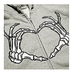 Women Men Oversized Zip Up Sweatshirt Hoodie Jacket Halloween Skeleton Print Coat Aesthetic Streetwear Top Gray