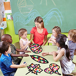 Containlol 24 Pieces Extra Large Thanksgiving Fall Leaf Craft Suncatchers Kit Tissue Arts Autumn Leaves Suncatchers 1600 Tissue Paper Squares 24 PVC Contact Paper with Safety Scissor for DIY Craft