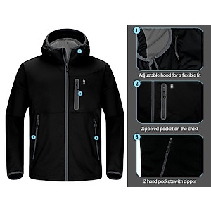 Little Donkey Andy Men's Lightweight Hooded Softshell Jacket for Running Travel Hiking, Windproof, Water Repellent Black Size L